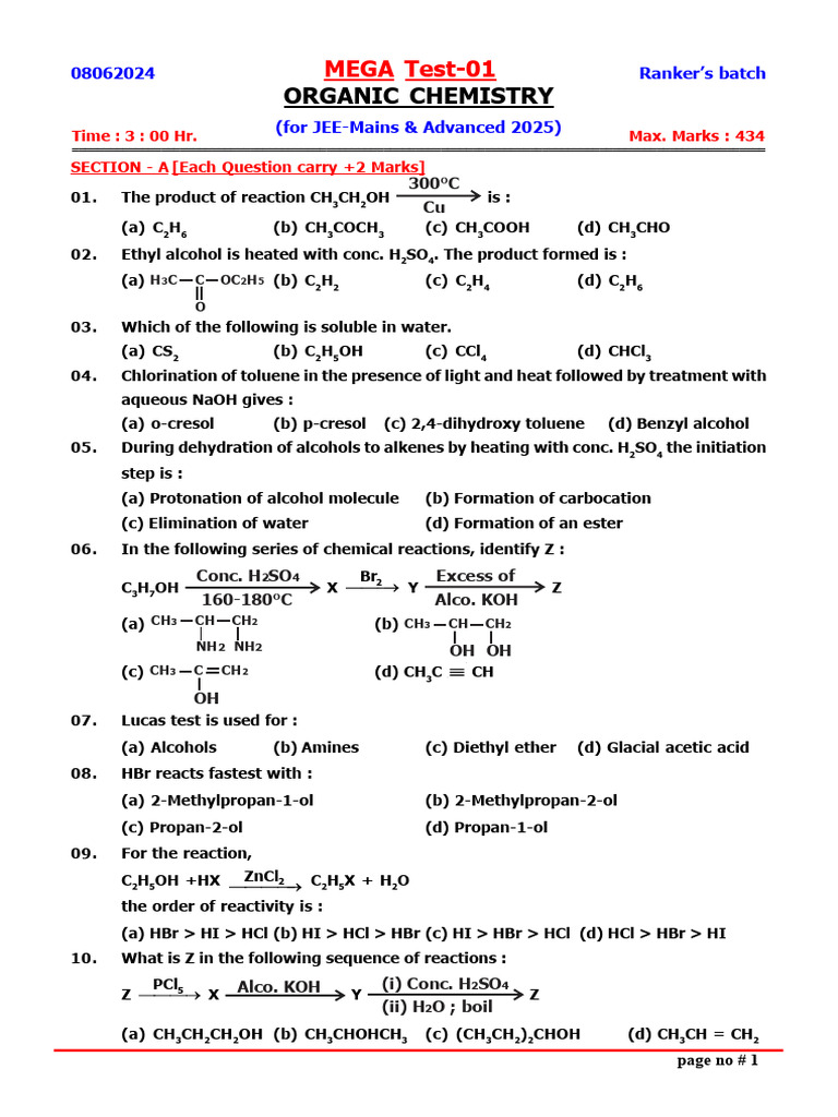 Mega Test (06-05-2024) - 240606 - 153839 | PDF | Ethanol | Ether