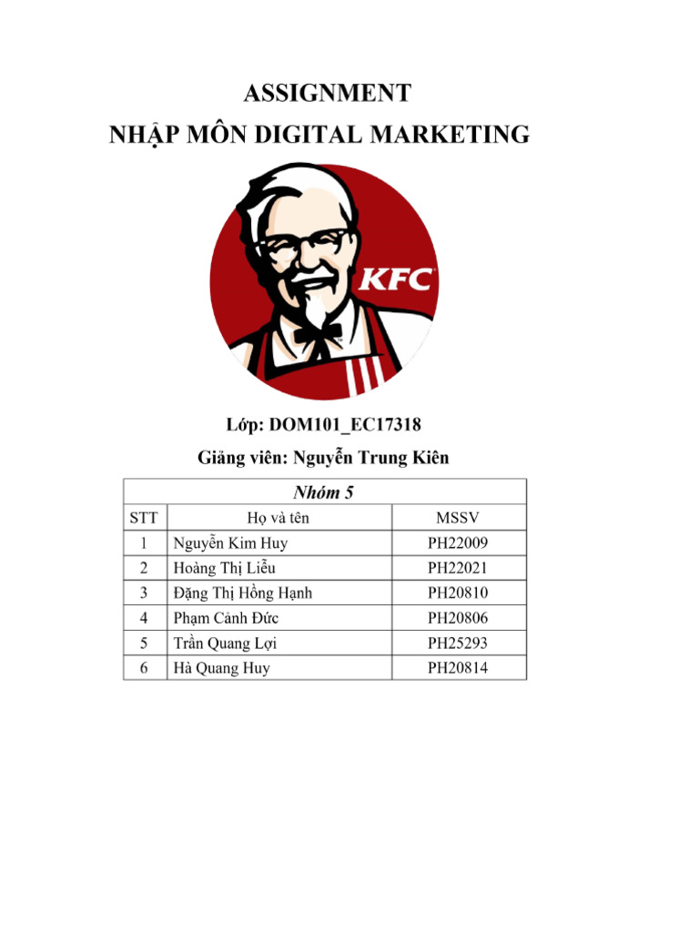 Nhập môn Digital MKT - Nhóm-5 - KFC - Kiennt | PDF