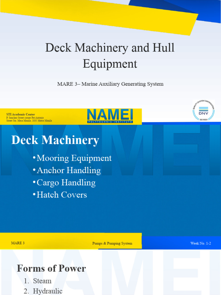 Mare3 Trimor Pallar Week 12 Deck Machinery and Hull Equipment Bsna3a ...