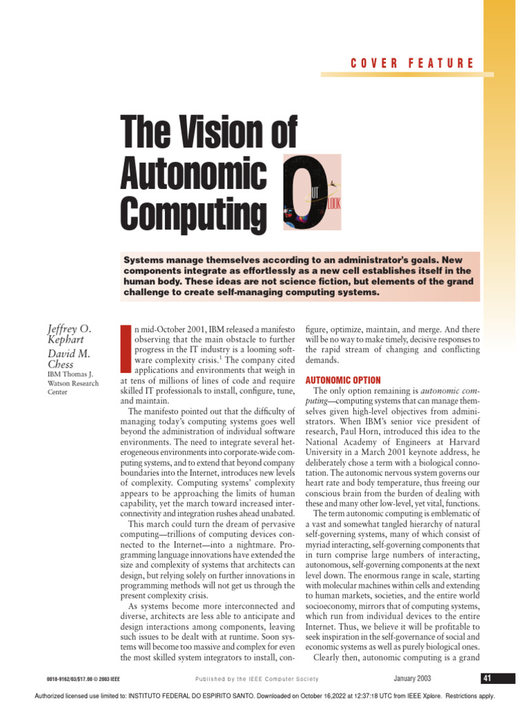 The Vision of Autonomic Computing | PDF | Computing | System