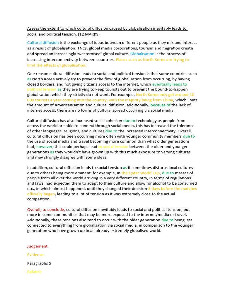 Assess The Extent To Which Cultural Diffusion Caused by Globalisation ...