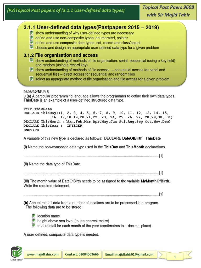 3.1.1 User-Defined Data TypesTopical (MT-L) | PDF | Data Type | Personal Identification Number