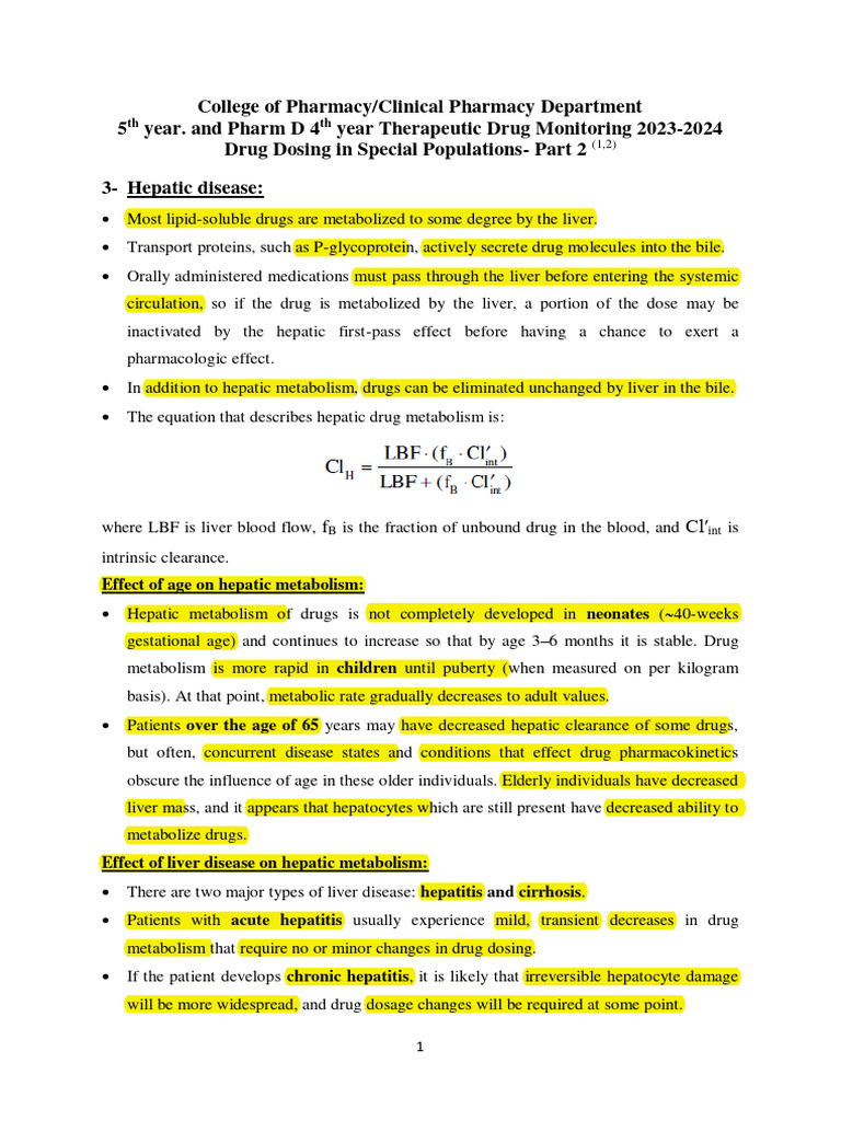 Ch3 Dosing in Special Populations - Part 2 | Download Free PDF | Pharmacokinetics | Dose ...