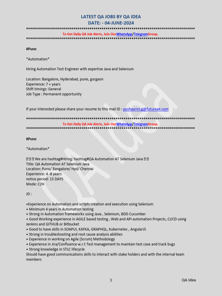 Latest QA Jobs 04 June 2024 | PDF | Software Development Process ...