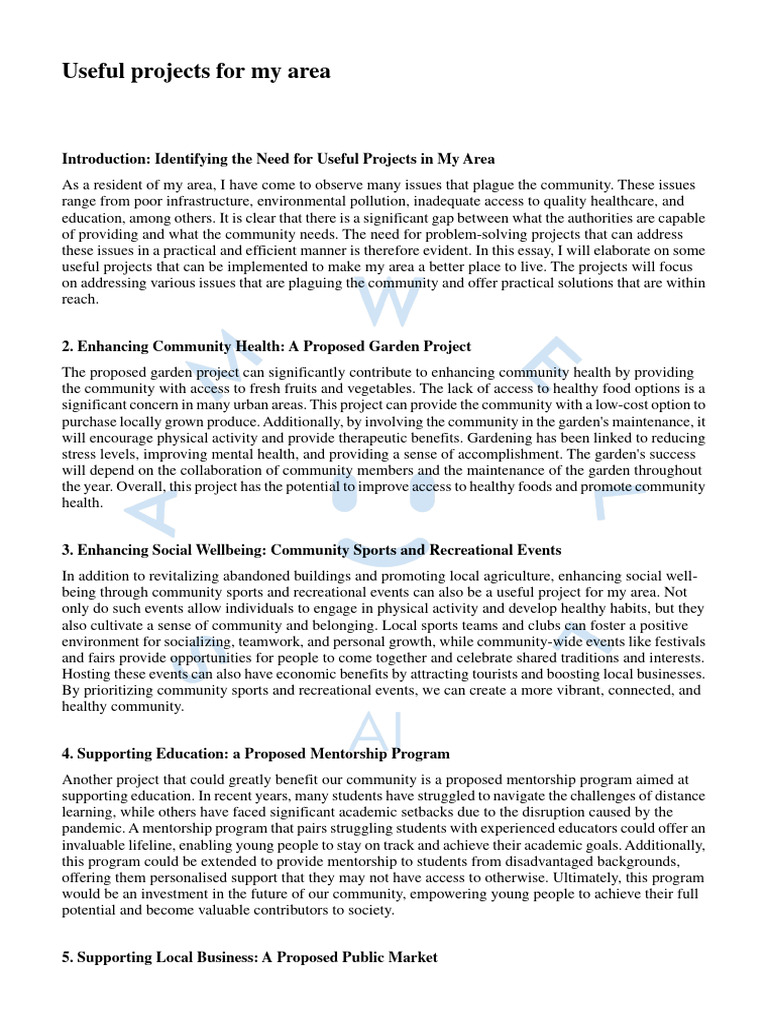 Useful Projects for My Area | Download Free PDF | Community | Mentorship