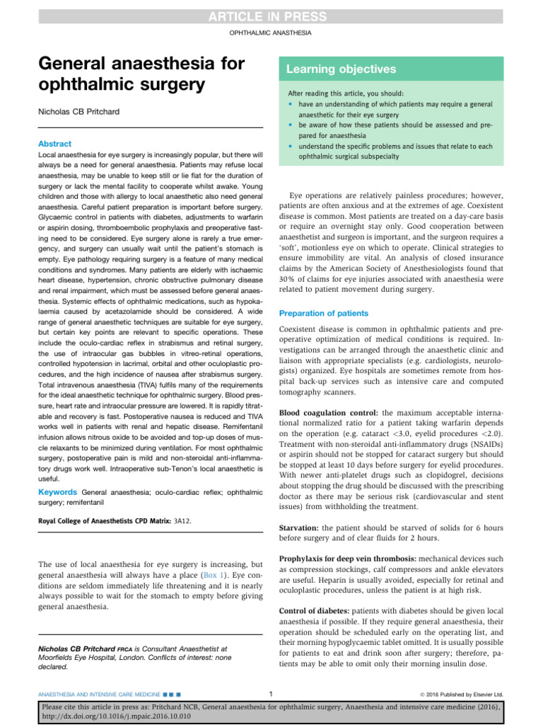 Anesthesia Atricle | PDF | Anesthesia | Surgery