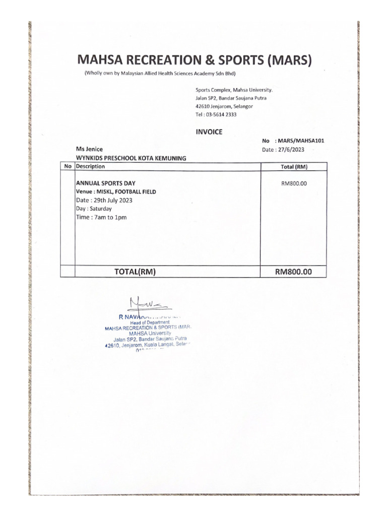 Masha - Field - Sport Day - Invoice | PDF