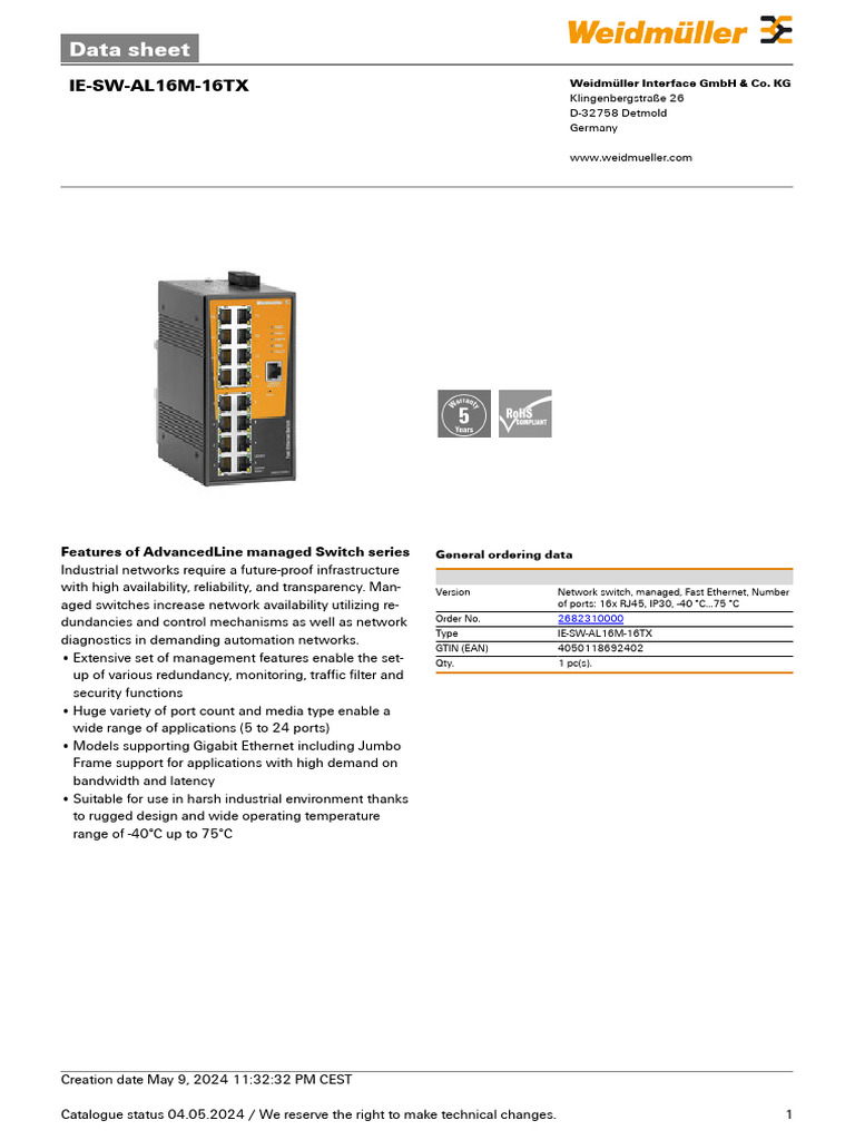 IE SW AL16M 16TX - en | PDF | Network Switch | Computer Network