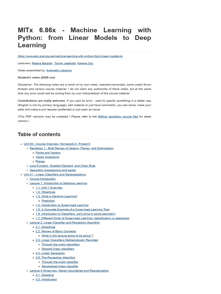 MITx 6.86x Notes - MD | PDF | Artificial Neural Network | Statistical ...