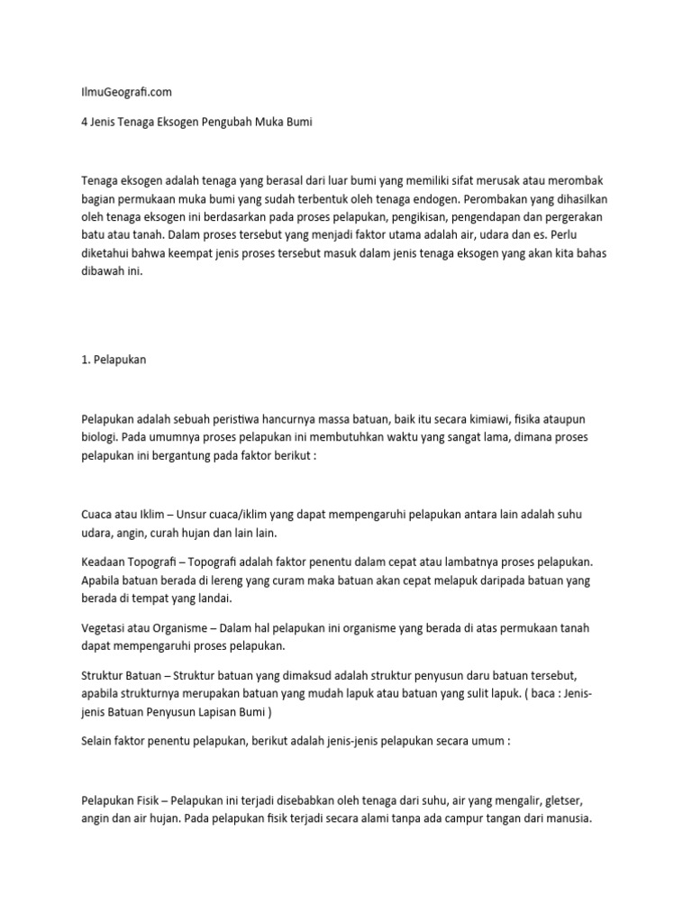 4 Proses Tenaga Eksogen Muka Bumi | PDF