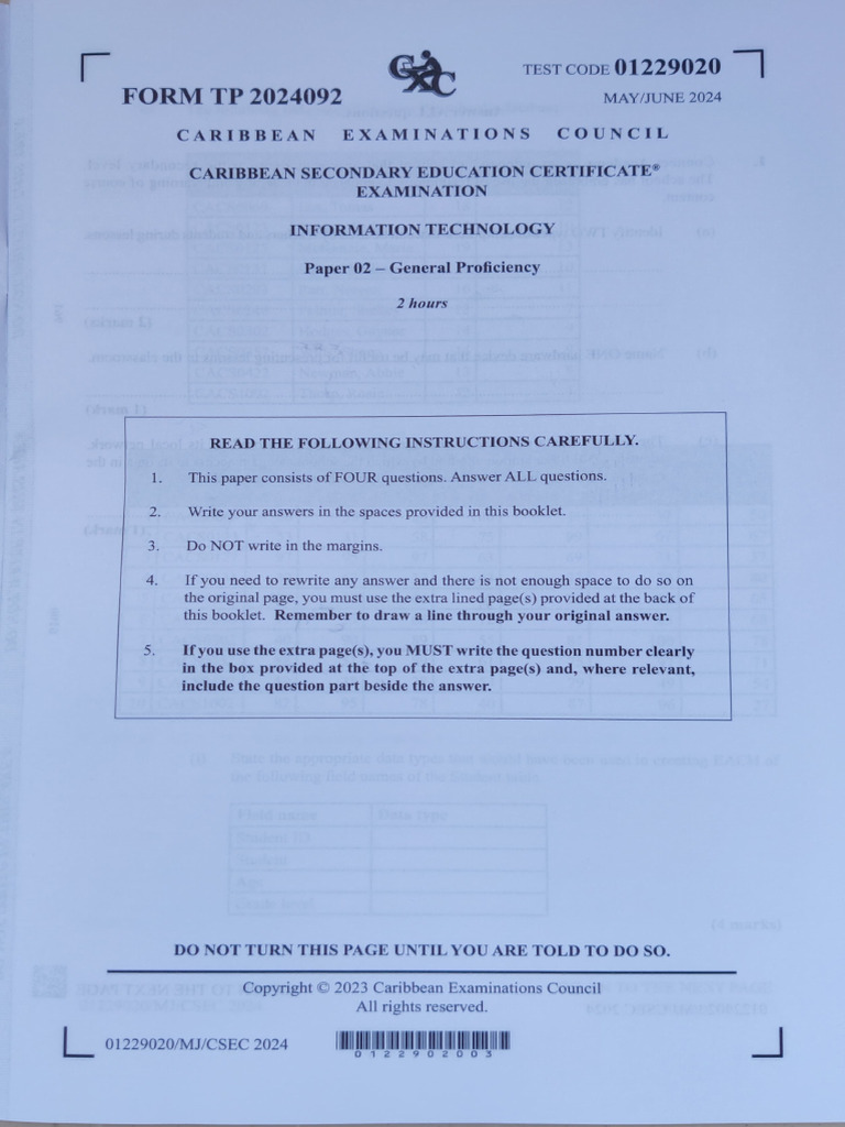 CSEC IT May P2 2024 | PDF