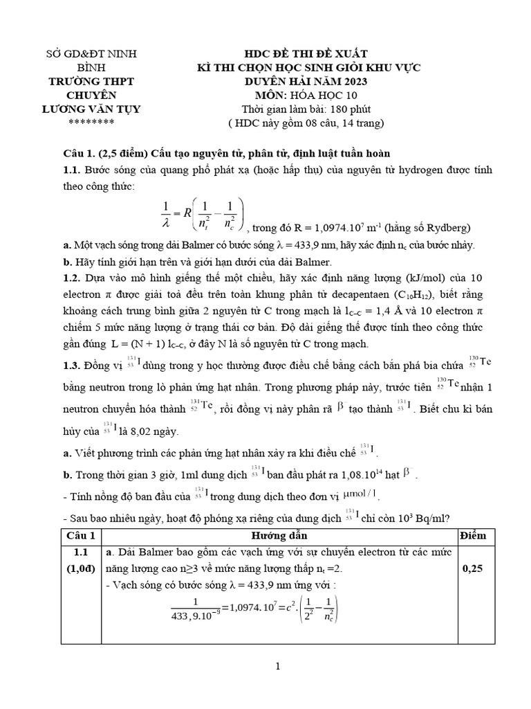 HDC HOA 10 - Chuyen Luong Van Tuy - Ninh Binh | PDF