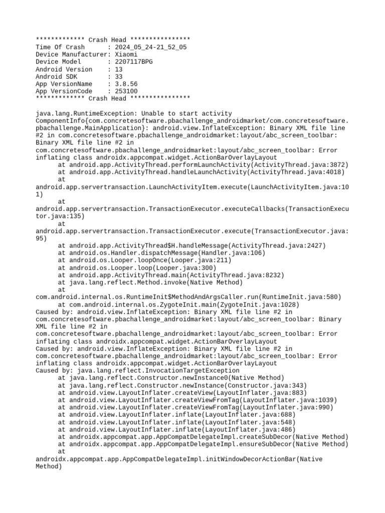 Xiaomi App Crash Report Analysis | PDF | Android (Operating System) | Java (Programming Language)