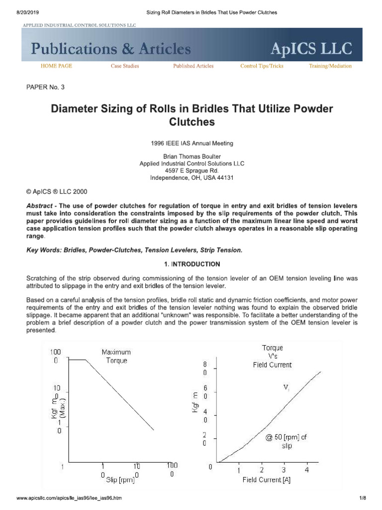 Sizing Roll Diameters in Bridles That Use Powder Clutches | PDF