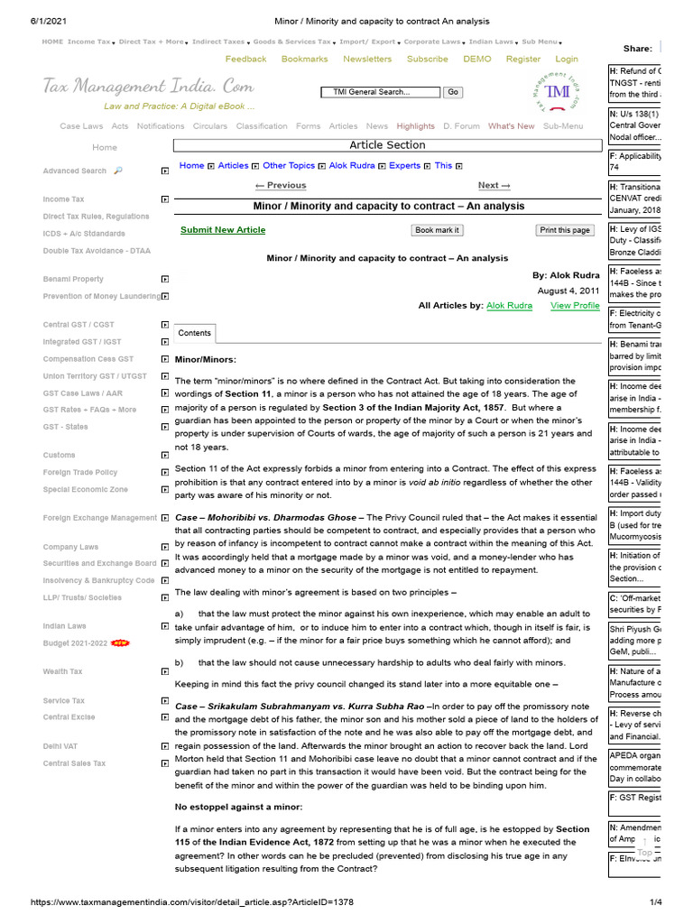 Minor - Minority and Capacity To Contract An Analysis | PDF ...