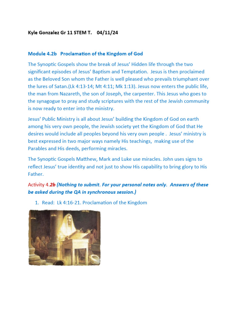 Module+4.2b++PROCLAMATION+OF+THE+KINGDOM+OF+GOD Kyle Gonzalez | PDF ...