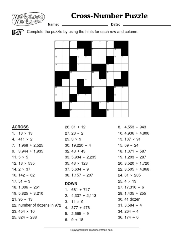 WorksheetWorks_CrossNumber_Puzzle_3 | Download Free PDF | Puzzles ...