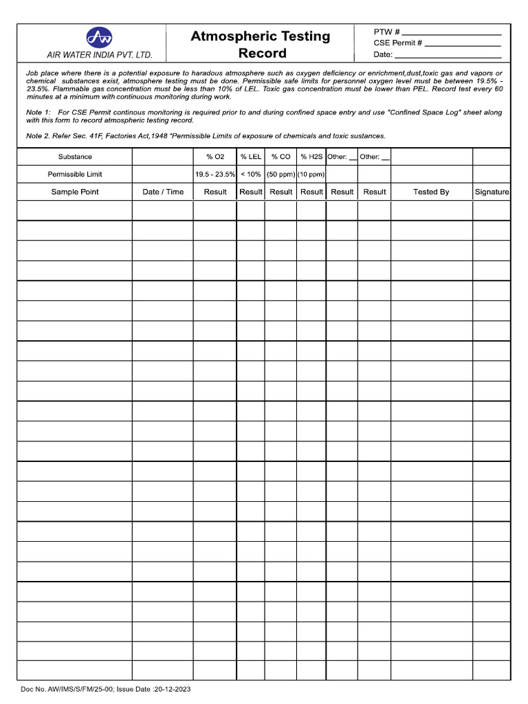 AW IMS S FM 25 - Atmospheric Testing Record | PDF