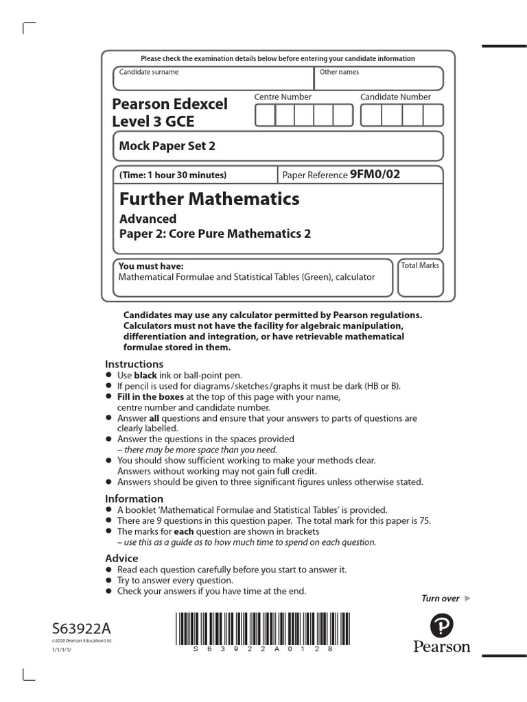 Core Pure Mathematics 2 Mock Set 2 | PDF | Mathematics | Algebra