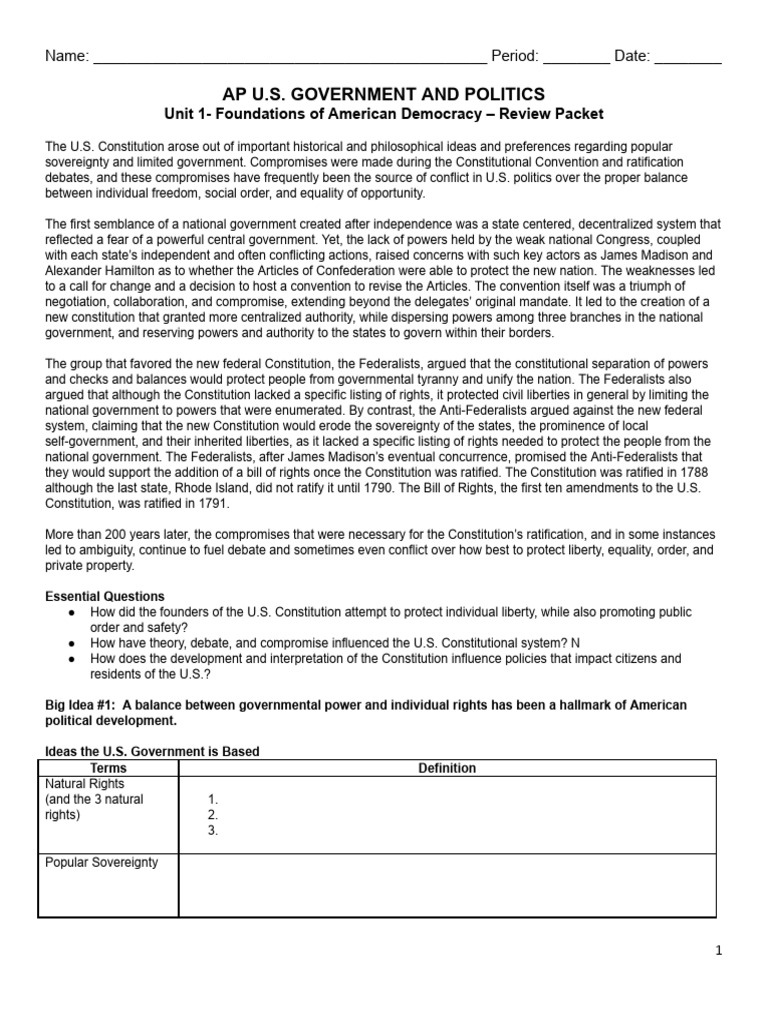 2019 Redesign Unit 1 Review Packet - Ready To Post | PDF | United ...