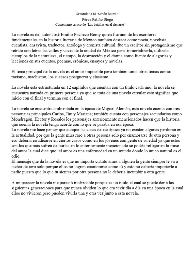 Comentario crítico de las batallas en el desierto | PDF