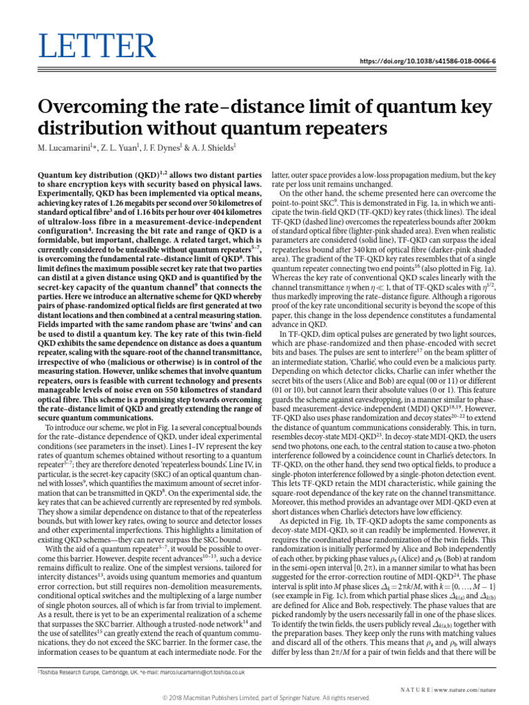 original TF QKD | Download Free PDF | Interferometry | Fiber Optic Communication