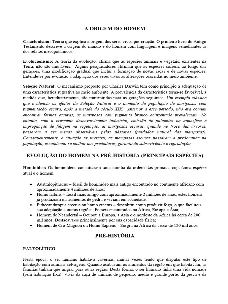 02 - A Origem Do Homem e A História Antes Da Escrita | PDF | Humano ...