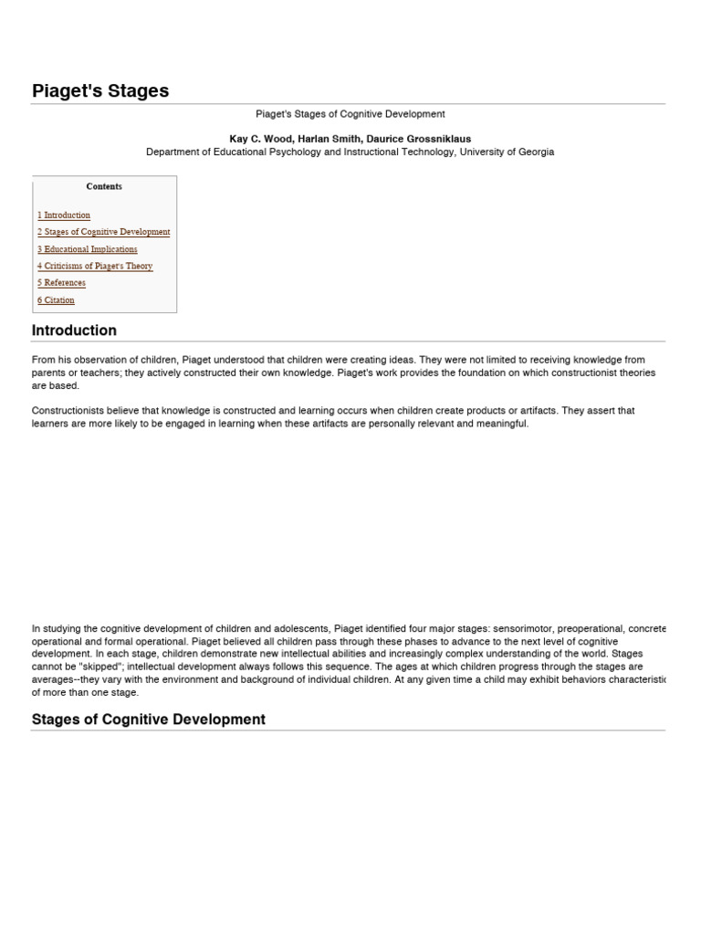 Piaget's Theory of Cognitive Development | PDF | Cognitive Development ...