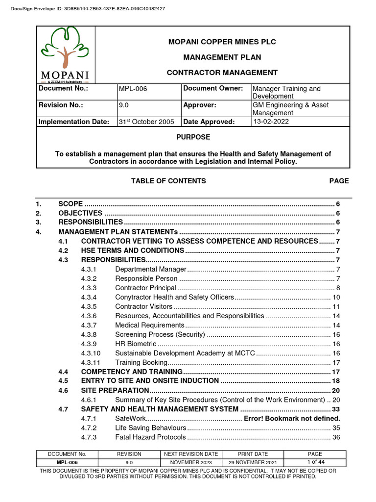 MPL-006 Contractor HSE Management | PDF | Occupational Safety And ...