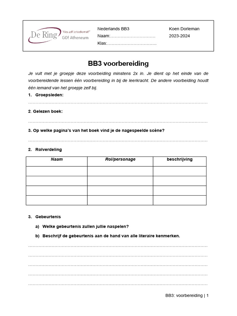 BB3 Voorbereiding Klas | PDF