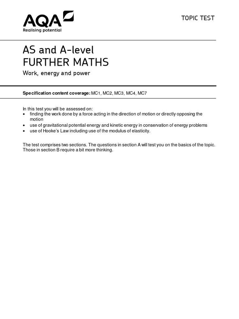 Work Energy And Power 1 PDF Force Mass