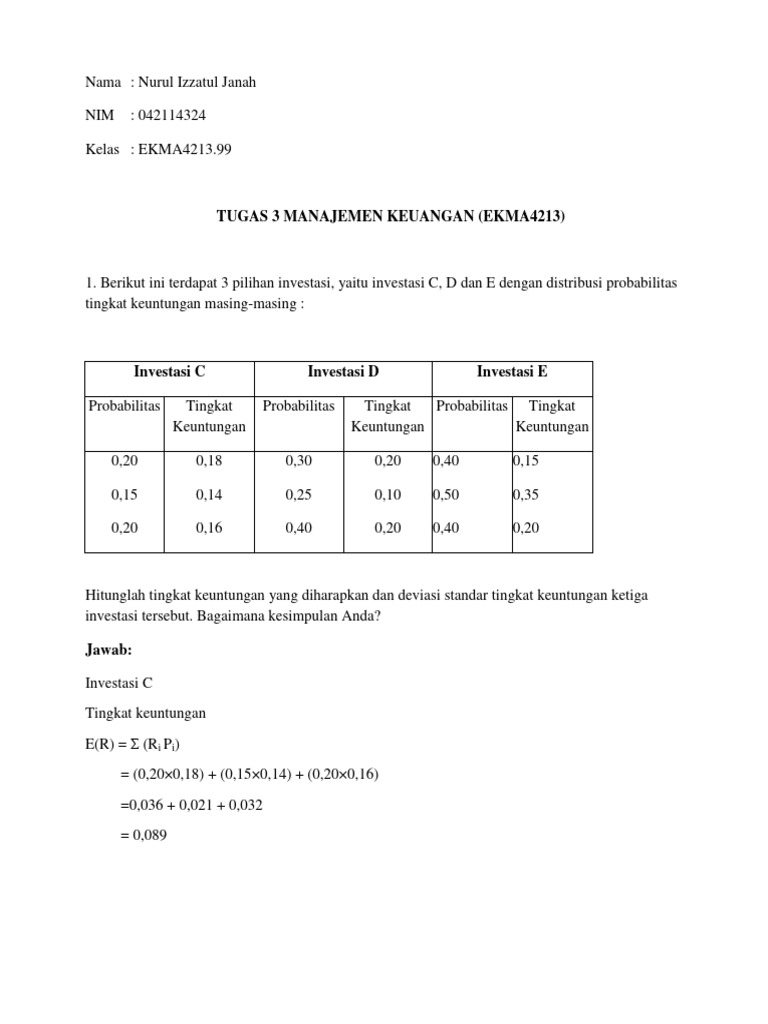 Tugas 3 Manajemen Keuangan (Ekma4213) | PDF