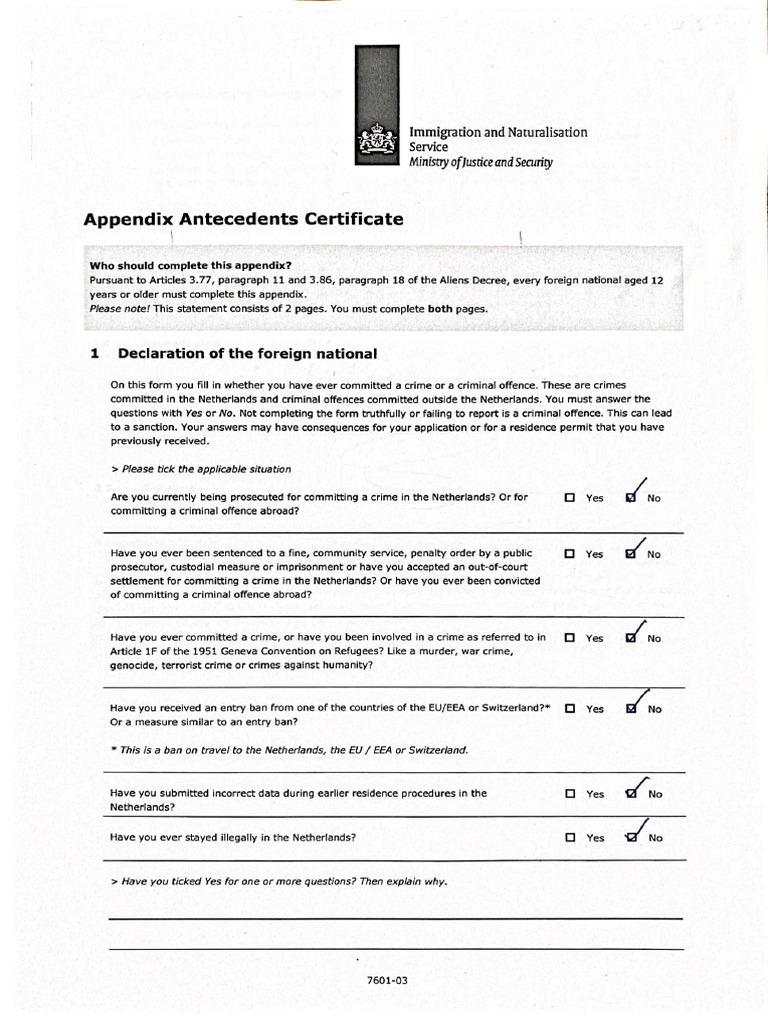Appendix Antecedents Certificate: Declaration of The Foreign National | PDF | Crimes | Crime ...