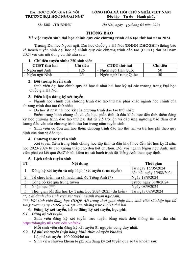 Signed.ulis TB Tuyen Sinh CTĐT Thu Hai Trường ĐHNN Anh HQ Nhật TQ Nam 2024 Số 808 Final Ngày 15. ...