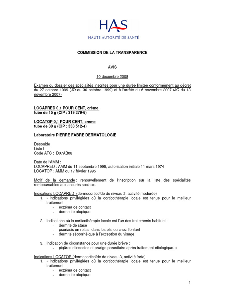 Utilisation et indications de Locatop et Locapred | PDF | Médecine ...