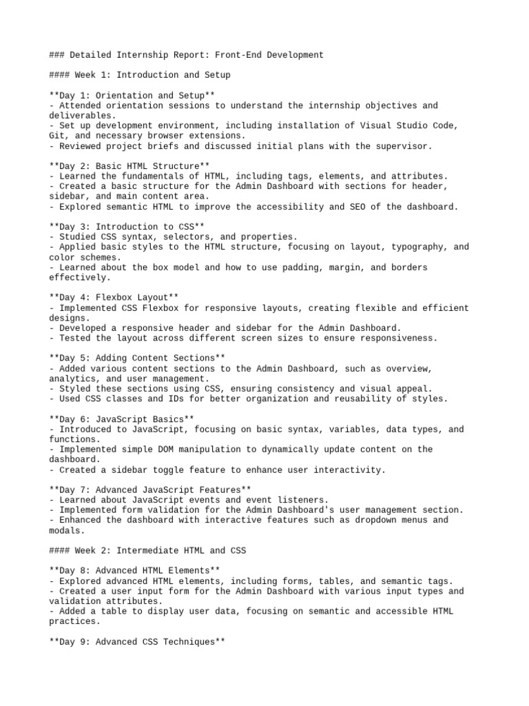 Front-End Development Internship Report | PDF | Html | Page Layout