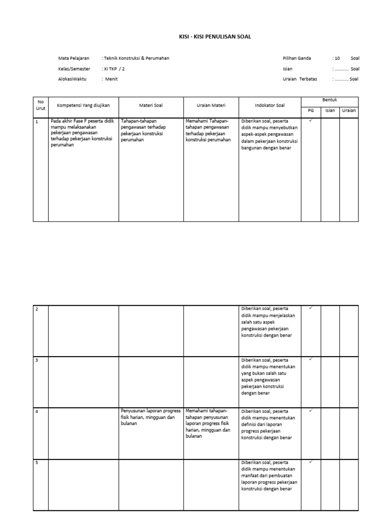 7 Kisi-Kisi Soal Kelas XI SMT2 | PDF