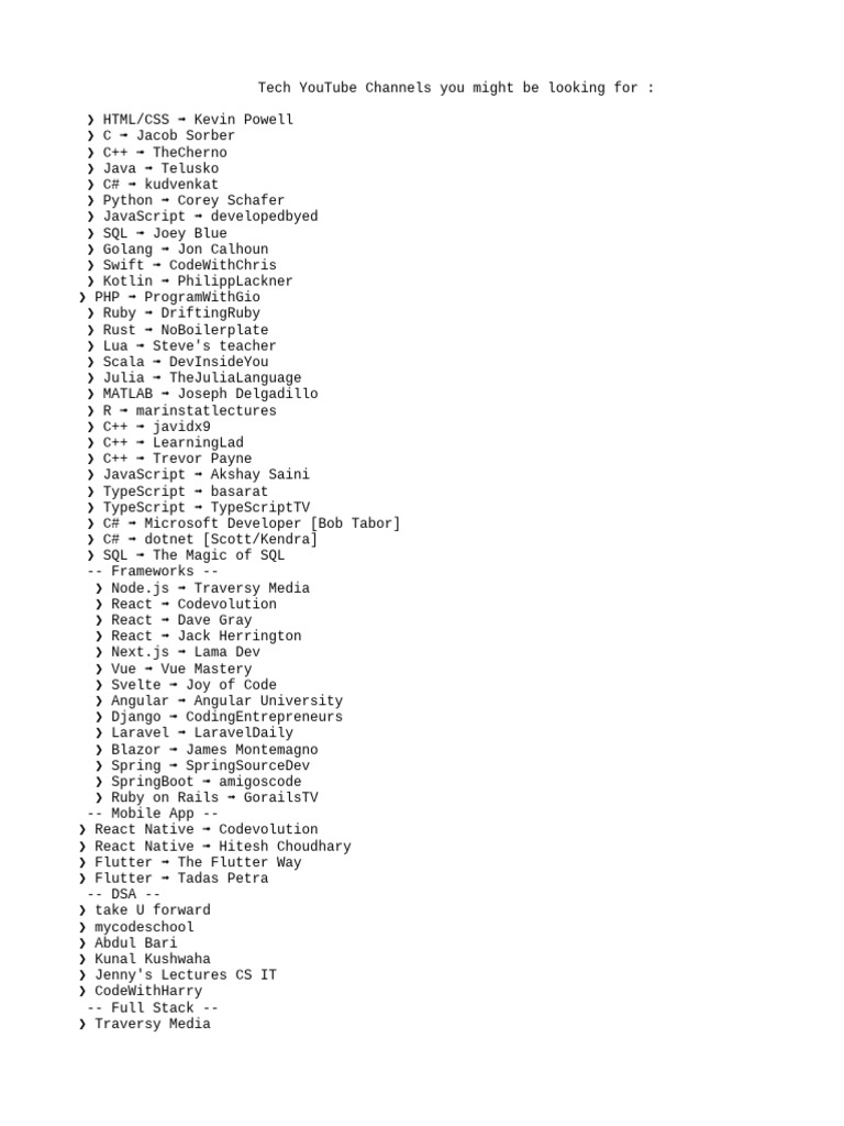 Tech YouTube Channels | PDF | Software Engineering | Web Development
