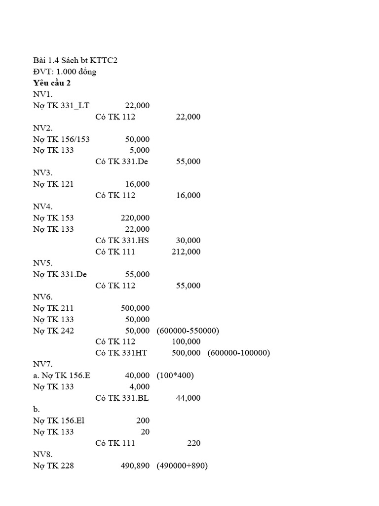 CH A Bài 1.4 Sách BT Kttc2 | PDF