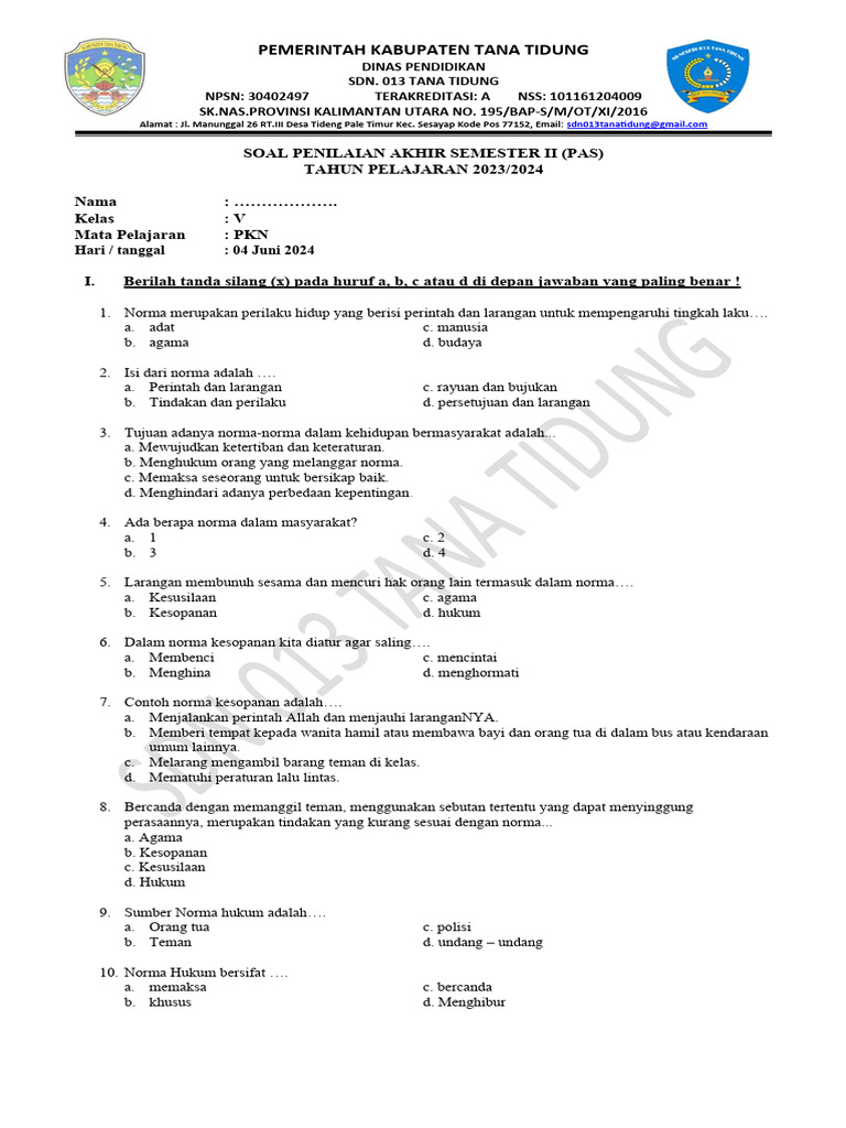 Soal PKN | PDF | Ilmu Sosial