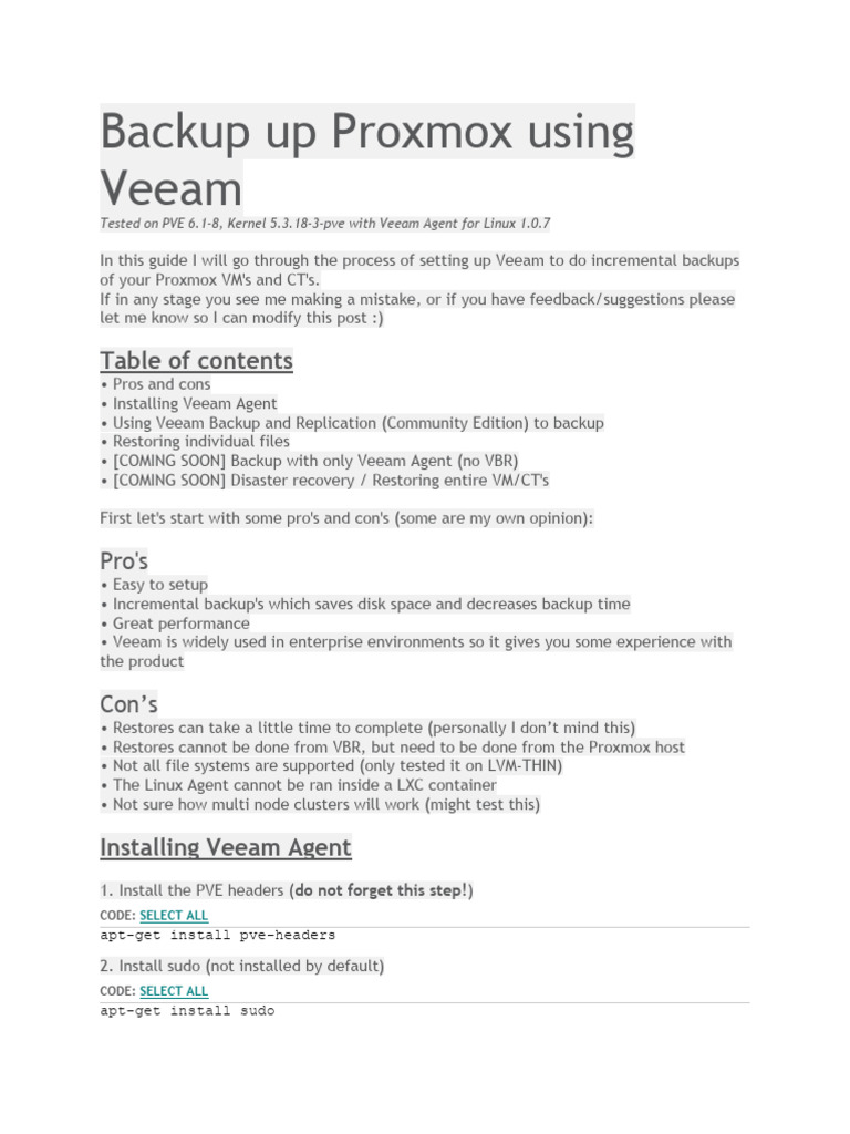 Veeam Backup Up Proxmox Using Pdf Backup Software Repository