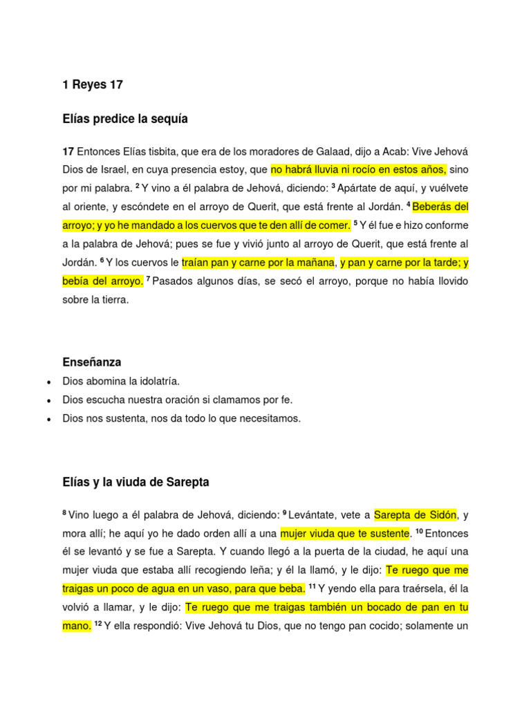 1 Reyes 17 | PDF | Libros de reyes | Elijah