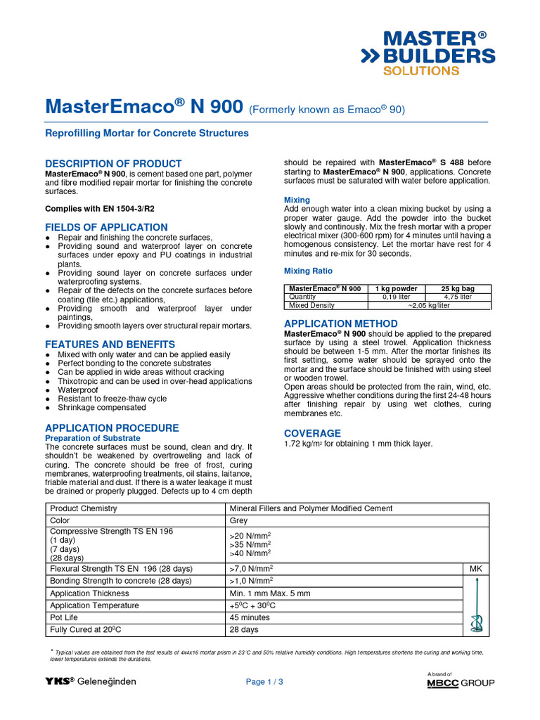 Masteremaco® N 900 | Download Free PDF | Concrete | Mortar (Masonry)