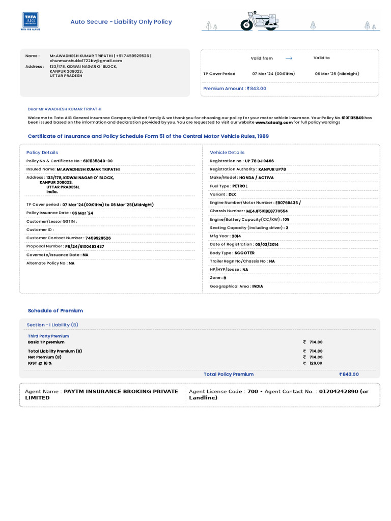 Paytm Auto Secure Liability Policy Details | PDF | Insurance | Private Law