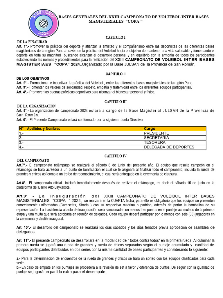 Bases Voleibol 2024 | PDF | Documento de identidad | Ley común