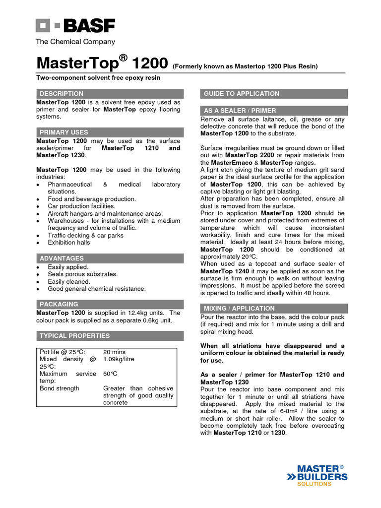 MasterTop 1200 | Download Free PDF | Epoxy | Materials