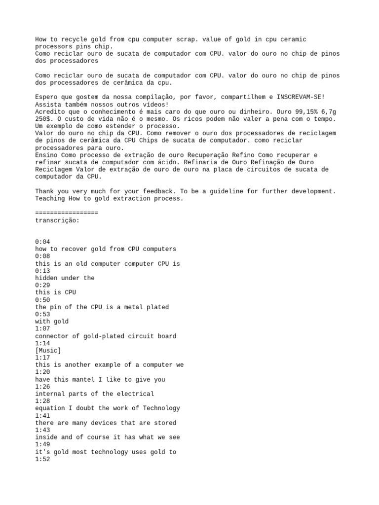 How To Recycle Gold From Cpu Computer Scrap. Value of Gold in Cpu | PDF ...