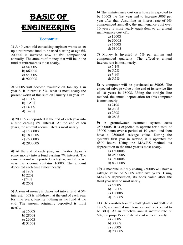 Basic of Engineering - Questions Level.3 No Answer | PDF | Depreciation ...