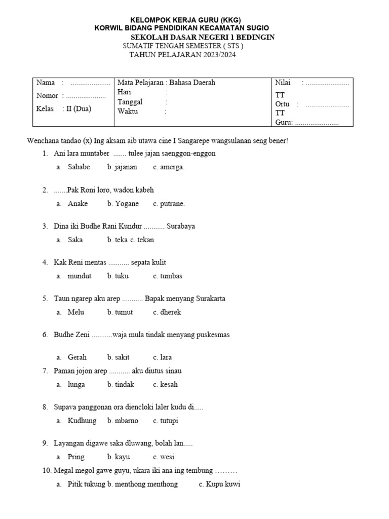 Bahasa Jawa Kelas 2 | PDF