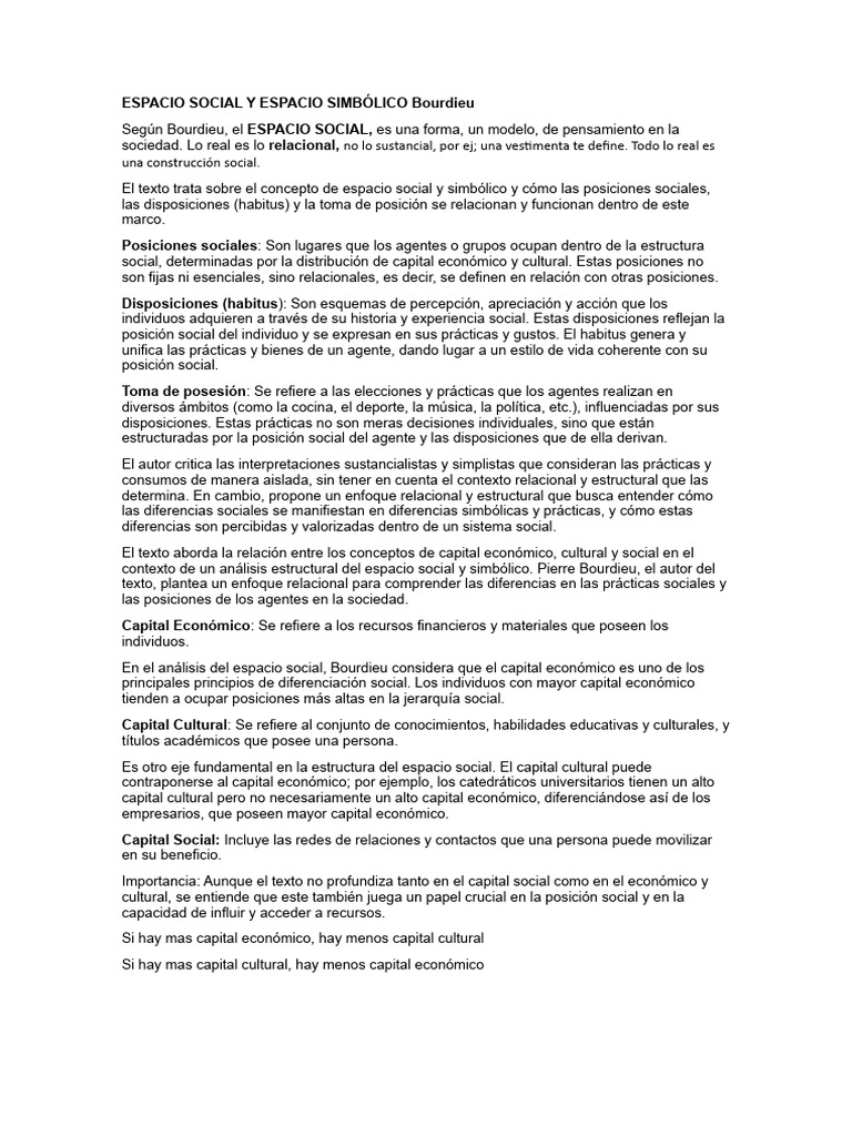 ESPACIO SOCIAL Y ESPACIO SIMBÓLICO Bourdieu | Descargar gratis PDF | Ciencias del comportamiento ...